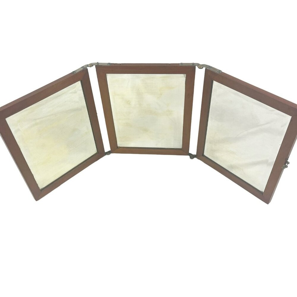 Antique English Folding Travel Mirror.3-Fold Victoria… - Gem